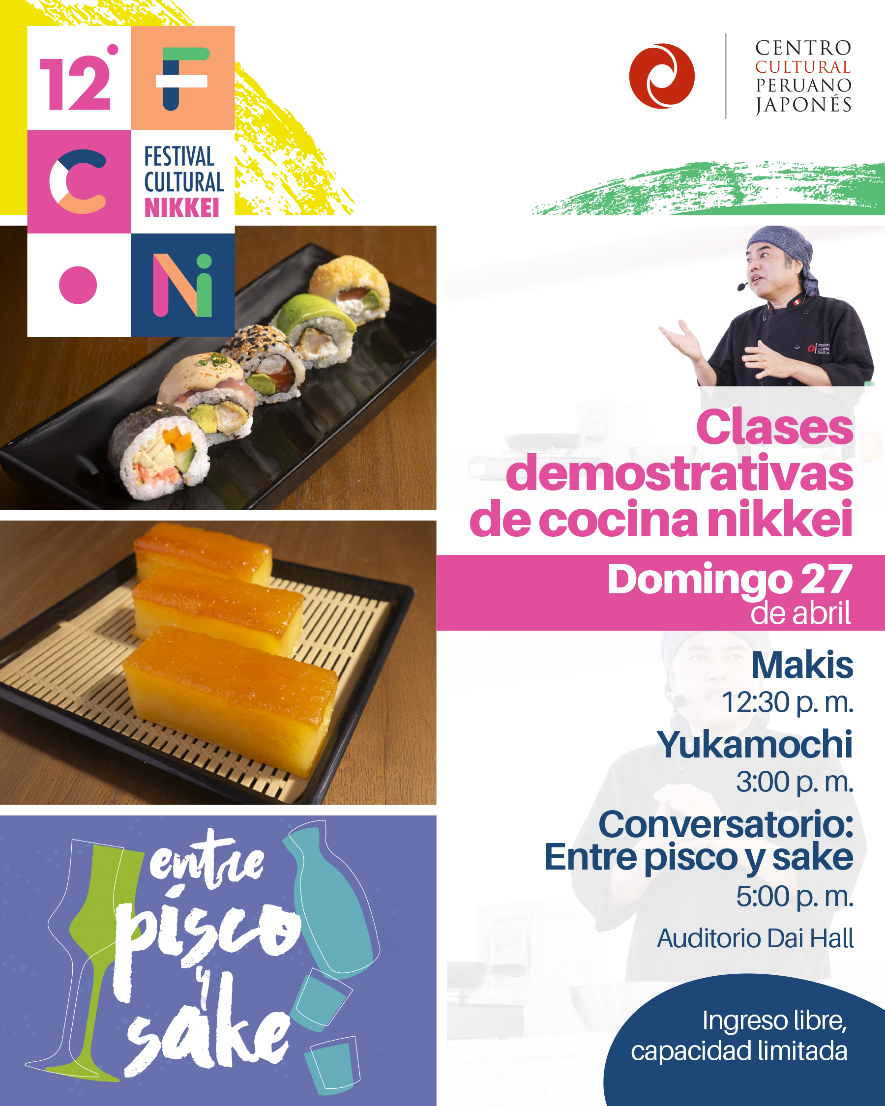 Talleres de makis, yucamochi y conversatorio "Entre pisco y sake"